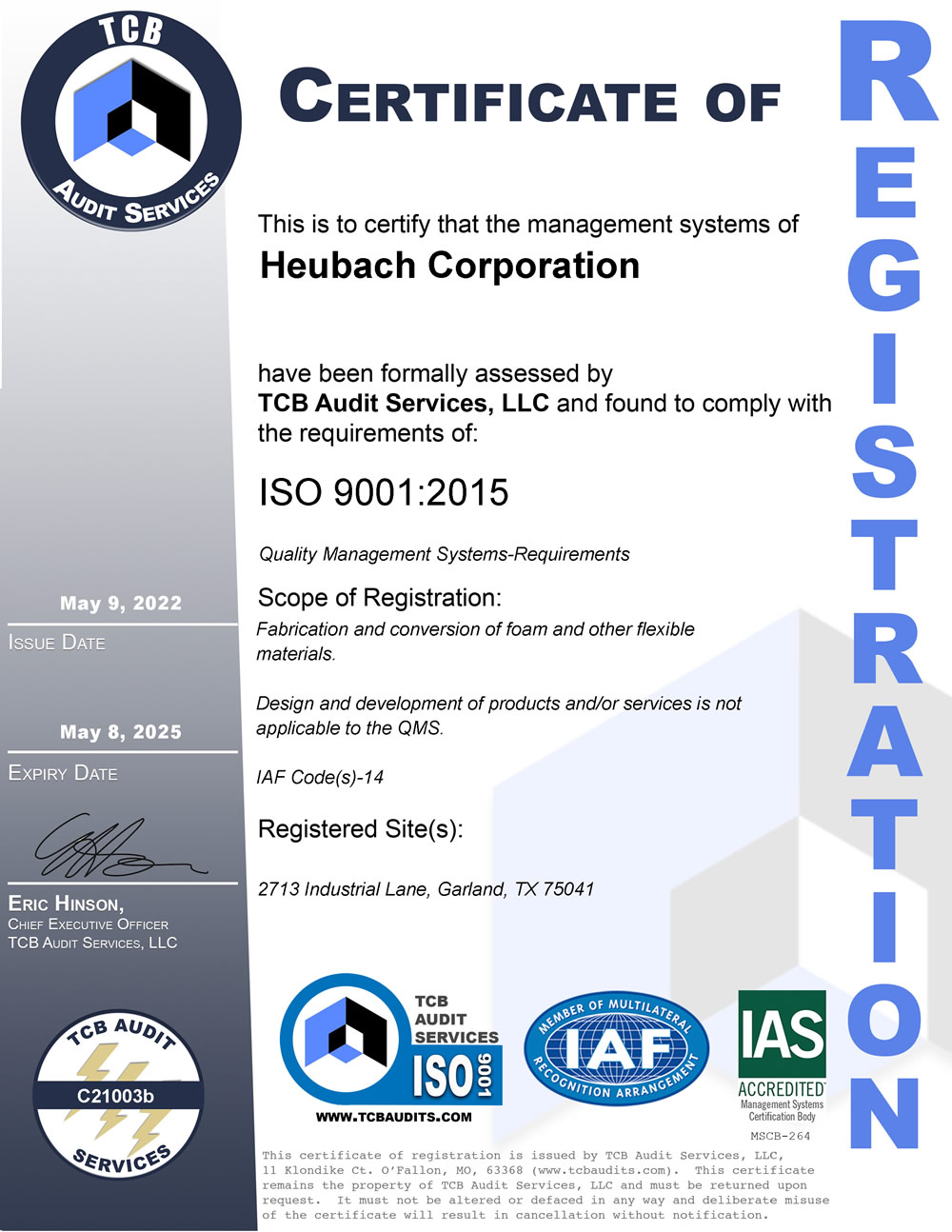 ISO 9001:2015 Compliance | HEUBACH Corporation